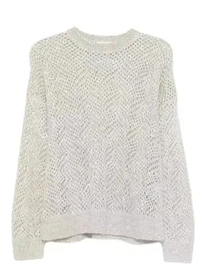 Brunello Cucinelli Sequin-embellished Open-knit Sweater - Grey