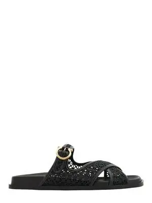 SALVATORE FERRAGAMO Ferragamo Gancini Buckle Crossover Slides