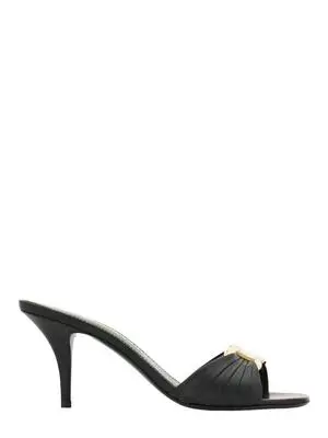 FERRAGAMO Gancini Plaque Ruched Sandals - Black