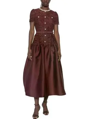 SELF-PORTRAIT Belted Midi Dress - Brown