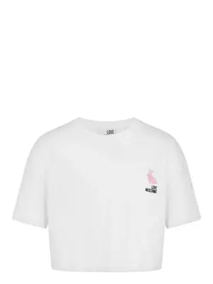 Moschino Cropped Embroidered Cotton Jersey T-shirt - White