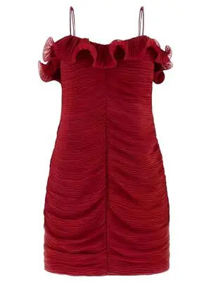 Guess Kennith Ruched Mini Dress With Ruffled Trim - Red