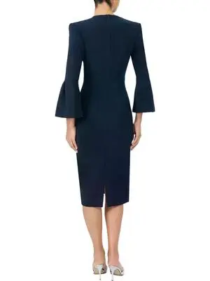 Jenny Packham Jenny Packham Debut Bow-Embellished Bell-Sleeve Dress Blue