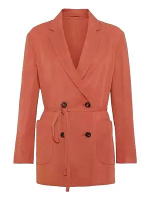 Brunello Cucinelli Belted Double-breasted Jacket - Orange