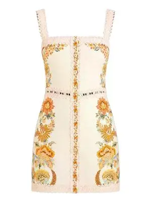 Farm Rio Mini Ligia Floral-print Dress - Neutrals