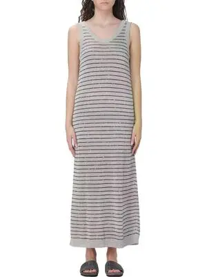 Brunello Cucinelli Midi Striped Sequin-embellished Dress - Grey