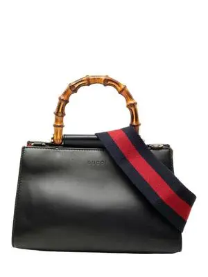 Gucci Nappa Bamboo Web Nymphaea Top Handle Satchel - Black