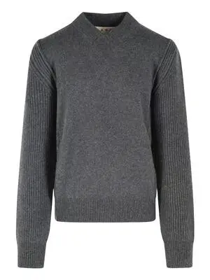 Marni Ribbed Knit V-neck Sweater - Grey