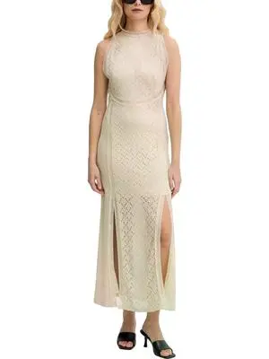 Guess Open-back Midi Dress With Side Slits - Neutrals