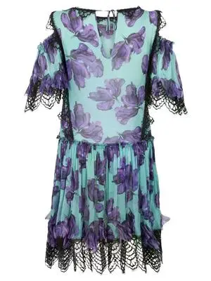 Moschino Floral-print Lace-trim Mini Dress - Blue