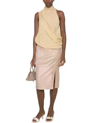 Pinko Leather Midi Skirt With Panel Detail And Slit - Grey