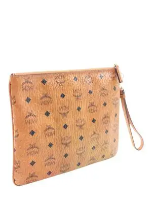 Mcm Visetos Leather Clutch Bag - Brown