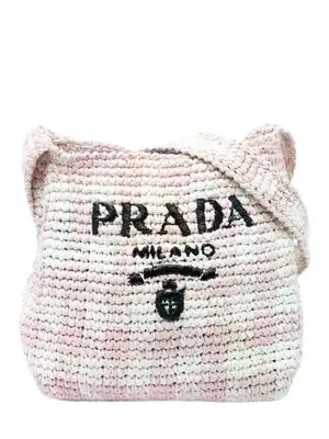 Prada Raffia Effect Crochet Crossbody Bag - Pink