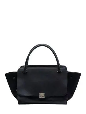Celine Medium Drummed Calfskin And Suede Trapeze Satchel - Black