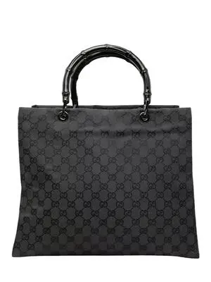 Gucci Gg Canvas Bamboo Handbag - Grey