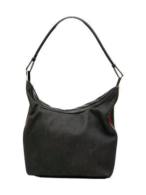 Gucci Denim Web Shoulder Bag - Grey