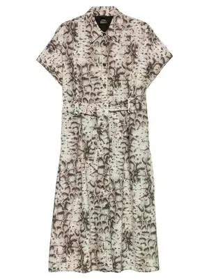 Pinko Snake-pattern Belted Midi Dress - Neutrals