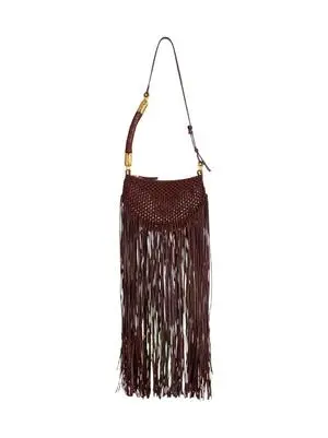 Balmain Fringed Woven Leather Mini Bag - Brown