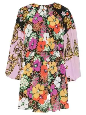 Versace Floral Print Mini Dress - Black