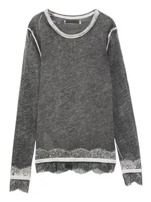 Prada 2000s Lace-trim Long-sleeve T-shirt - Grey