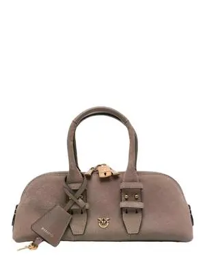 Pinko Love Birds Plaque Suede Tote Bag - Brown