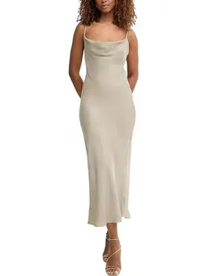 Guess Satin Finish Midi Dress - Neutrals