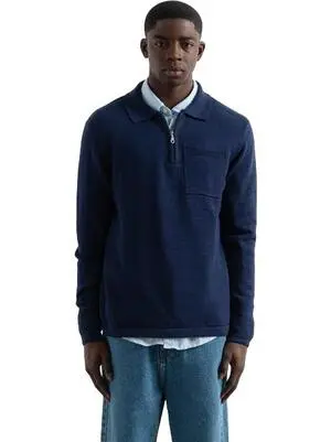 EDMMOND STUDIOS Signature Half Zip Sweater - Plain Navy