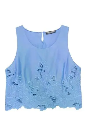 Ermanno Scervino Floral Embroidered Scalloped Hem Top - Blue