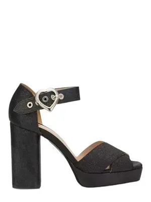 Moschino Glitter Effect Heart Buckle Sandals - Black