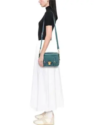 Prada Vitello Daino Push Lock Double Buckle Messenger Bag - Blue