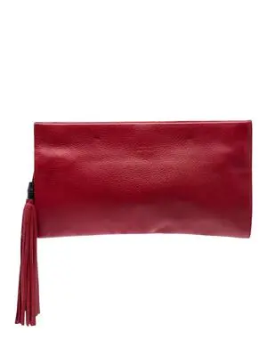 Gucci Leather Bamboo Tassel Clutch Bag - Red