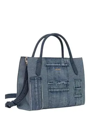 Guess Jodi Panelled Frayed Tote Bag - Blue
