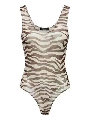 TOCCIN Wyatt Zebra-print Sleeveless Bodysuit - Neutrals