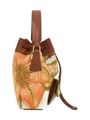 FERRAGAMO Parrots Pattern Printed Twill Bucket Bag - Orange