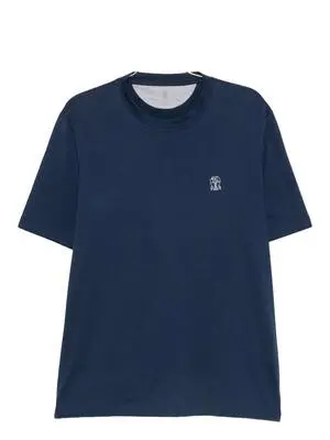 Brunello Cucinelli Logo-embroidered Crew-neck T-shirt - Blue