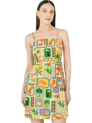 YUMI Postcard Print Mini Sun Dress - Multi