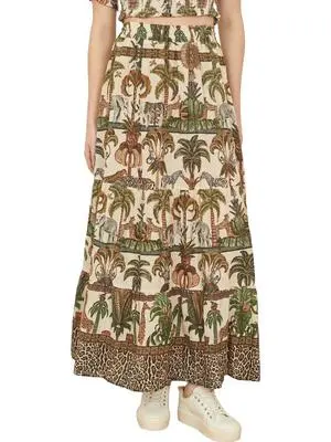 YUMI Cotton Voile Safari Print Midi Skirt - Multi