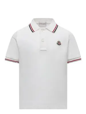 Moncler Tricolor Trim Cotton Piquet Polo Shirt - White
