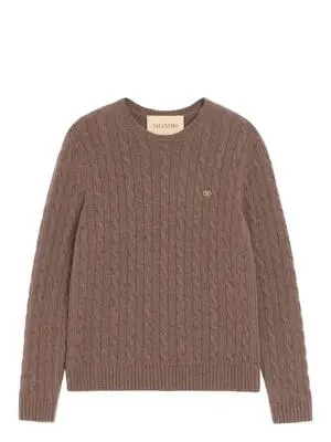 Valentino Garavani Cable-knit Vlogo Cashmere Pullover - Brown