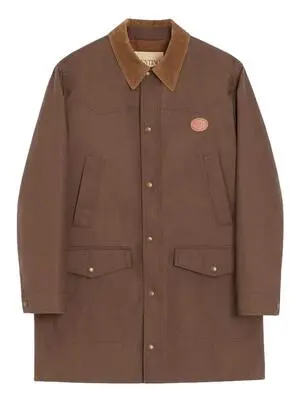 Valentino Garavani Waxed Cotton Coat With Vlogo Patch - Brown/camel
