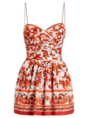 Dolce & Gabbana Majolica Print Poplin Short Dress - Red