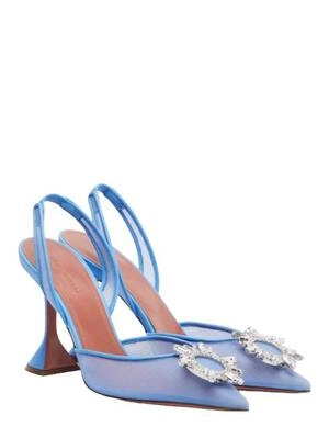 Amina Muaddi Crystal Embellished Pointed-toe Slingback Pumps - Blue