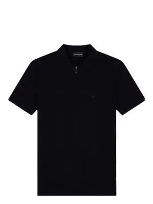 Emporio Armani Zip-fastening Logo-patch Polo Shirt - Black