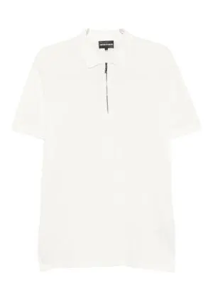 Emporio Armani Quarter-zip Logo-patch Polo Shirt - White