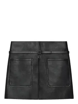 COURREGES Belted Patch-pocket Leather Mini Skirt - Black