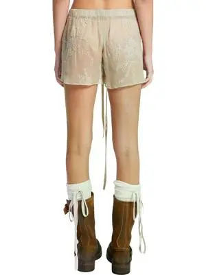 ANN DEMEULEMEESTER Nisa Embroidered Silk-voile Shorts - Neutrals