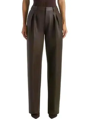 Manière De Voir Pleated Faux-leather Trousers - Brown