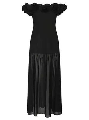 ROTATE BY BIRGER CHRISTENSEN Floral Appliqué Off-shoulder Maxi Dress - Black