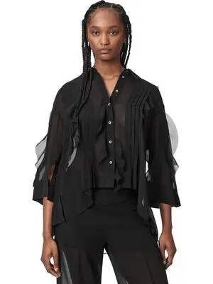 ALLSAINTS Minna Sheer Frill Shirt - Black