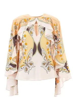 La DoubleJ Sleeveless Silk Crepe De Chine Top With Integrated Cape - Multicolor